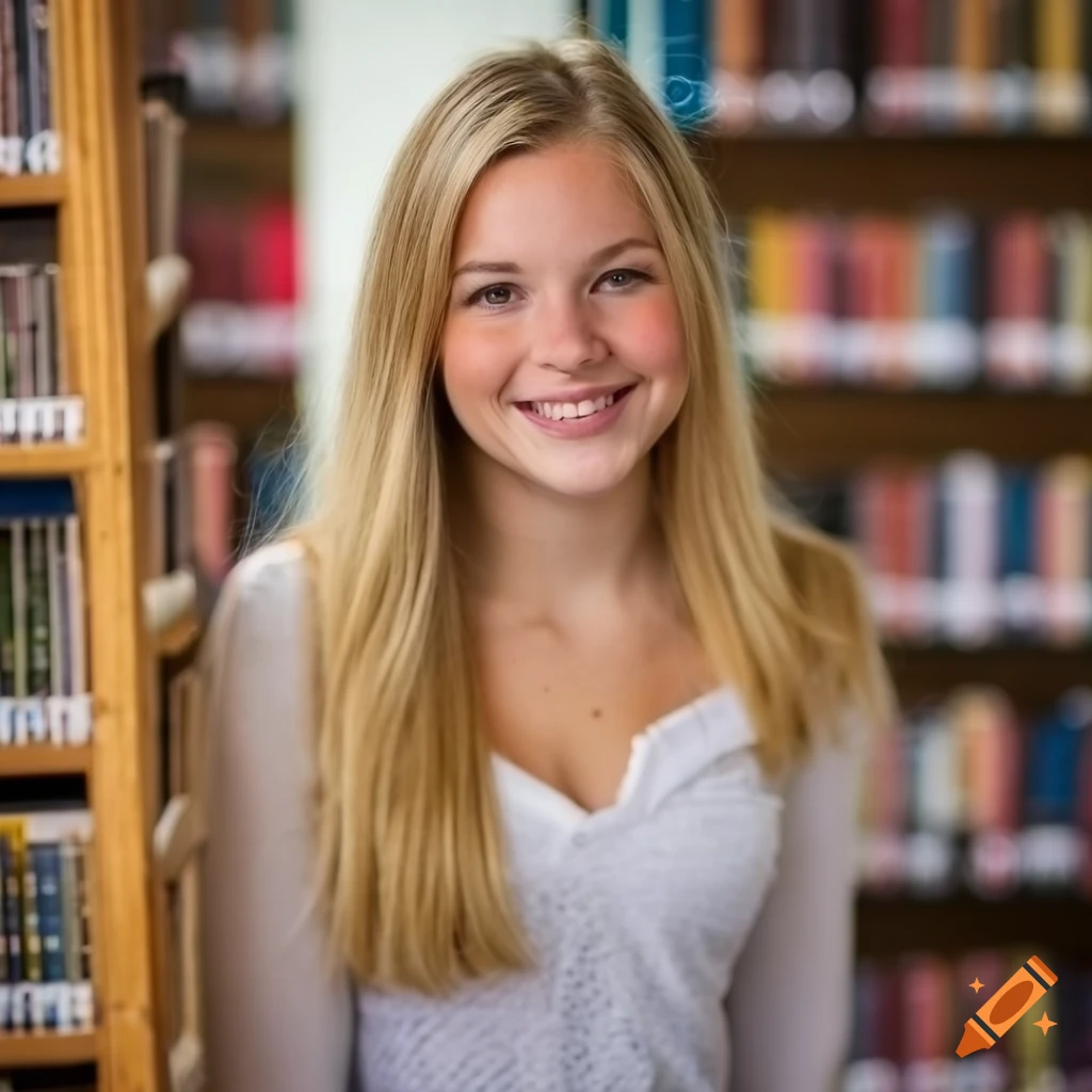 Blonde student with glasses in the library