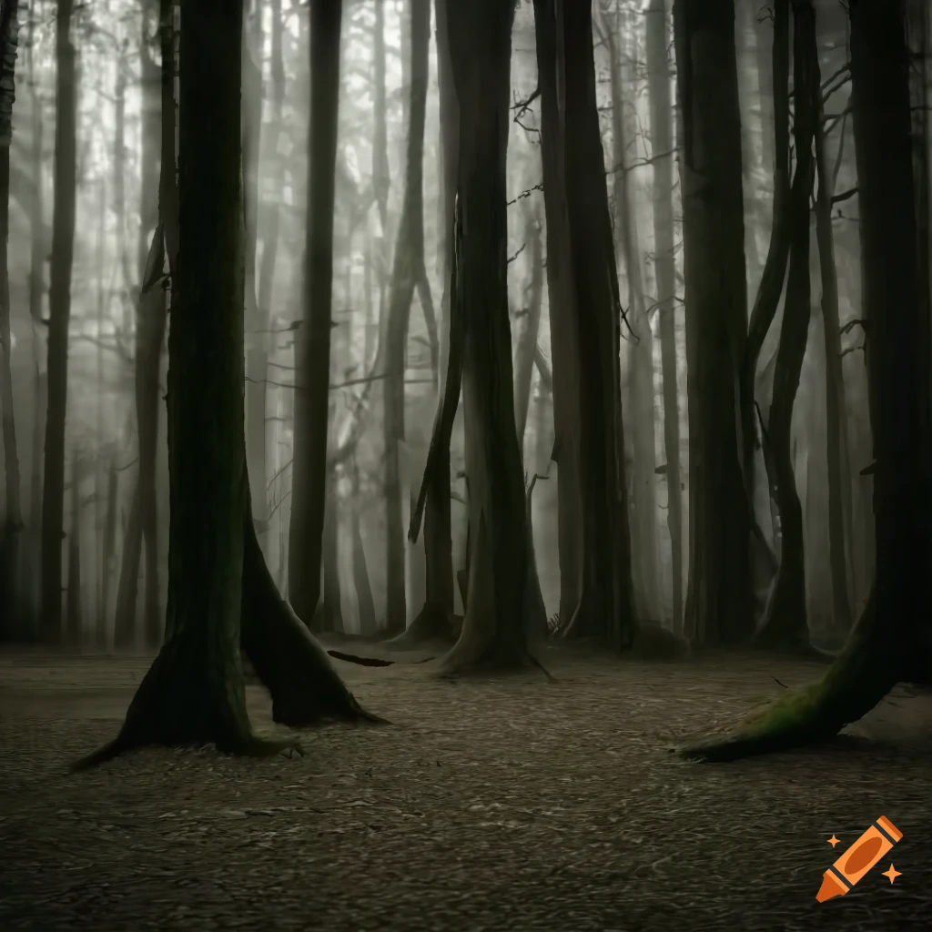 Creepy forest with colorful furry trees on Craiyon