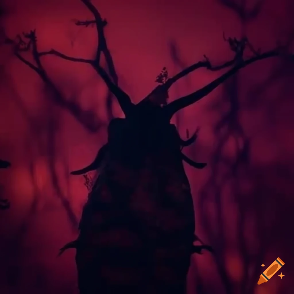 Colorful fall forest with strange leaves and furry insect creatures on ...