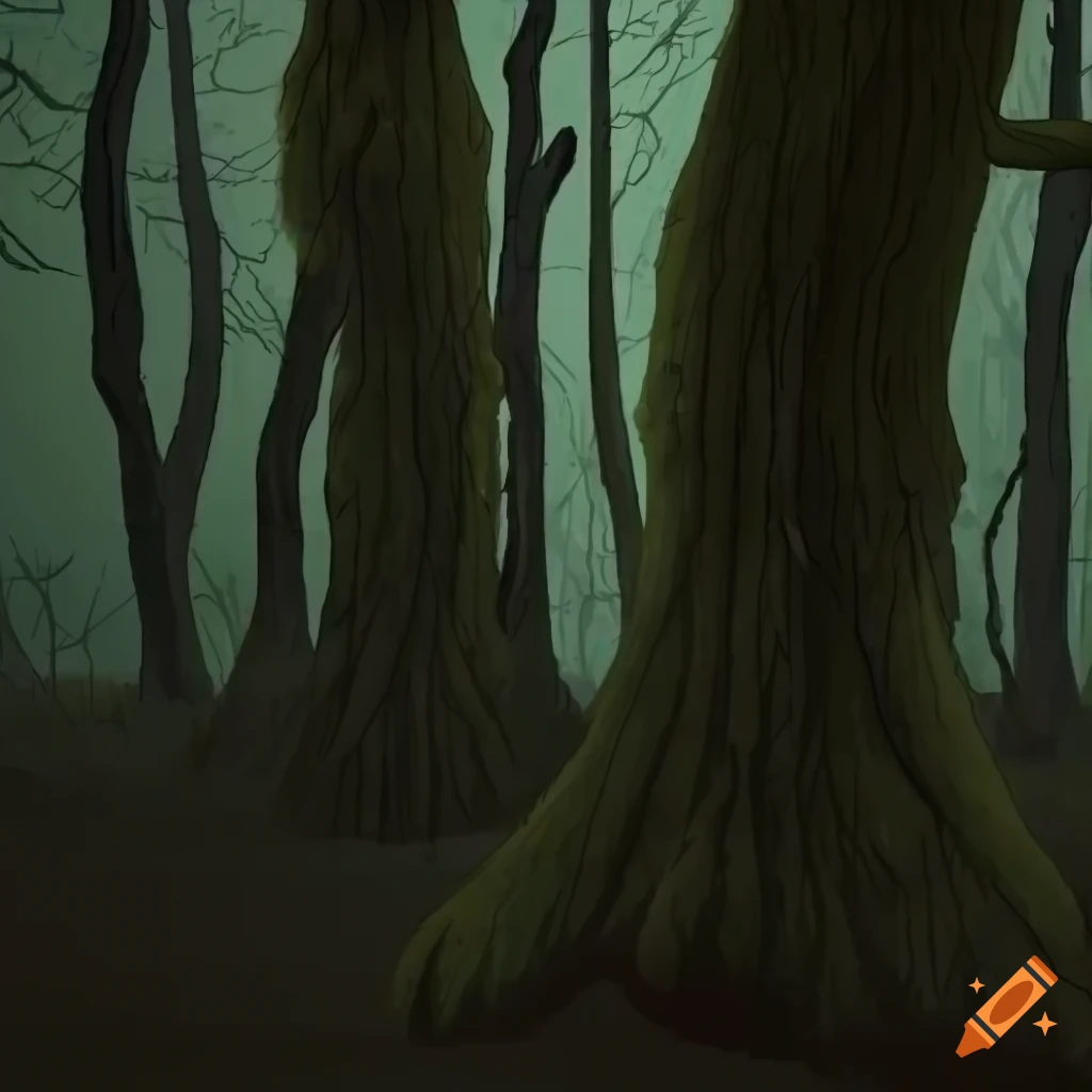 Creepy forest with colorful furry trees on Craiyon