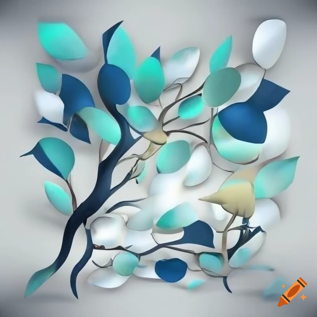 3d artwork with transparent leaves and silver tree branches