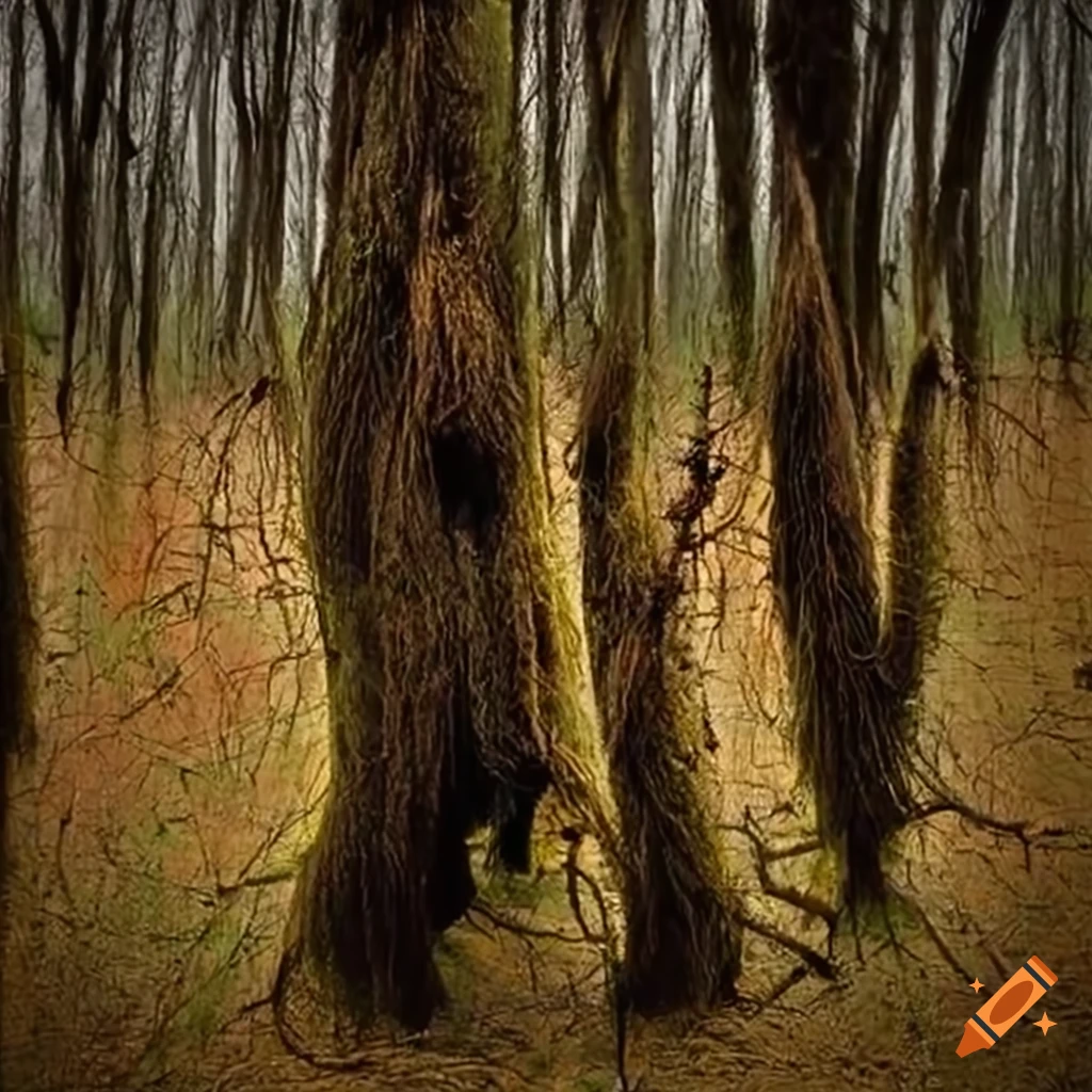 Artwork of furry tree people in a colorful forest on Craiyon