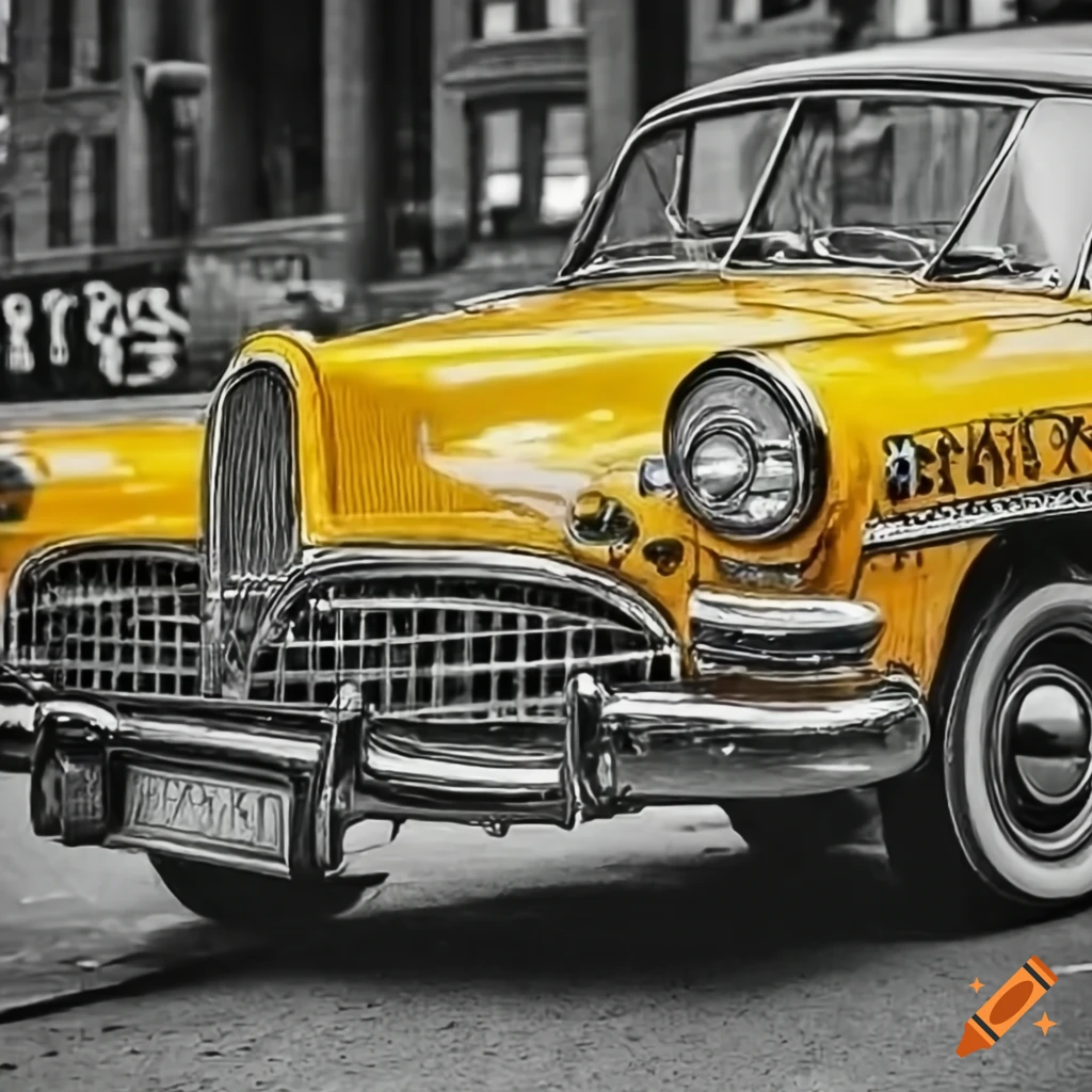 Iconic yellow taxi in old new york
