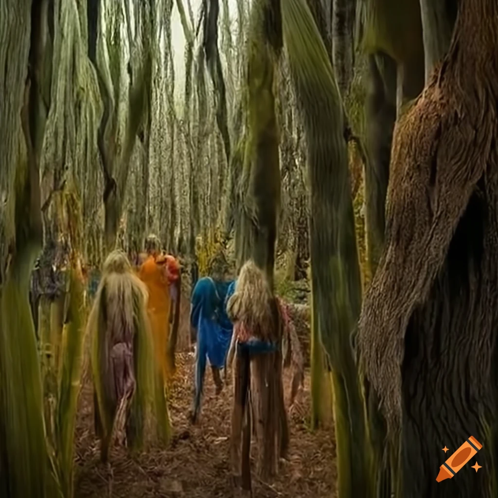Artwork of furry tree people in a colorful forest on Craiyon