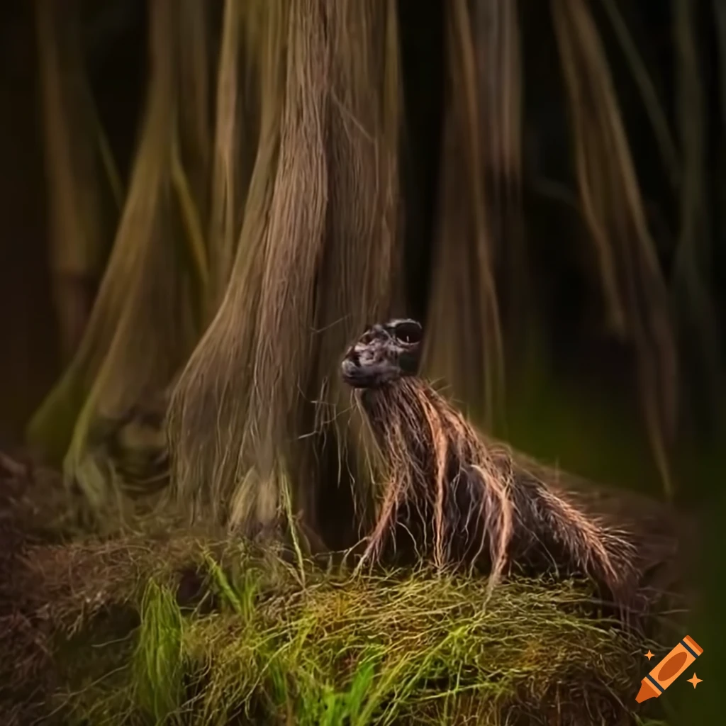 Dark fantasy creatures in a surreal forest on Craiyon