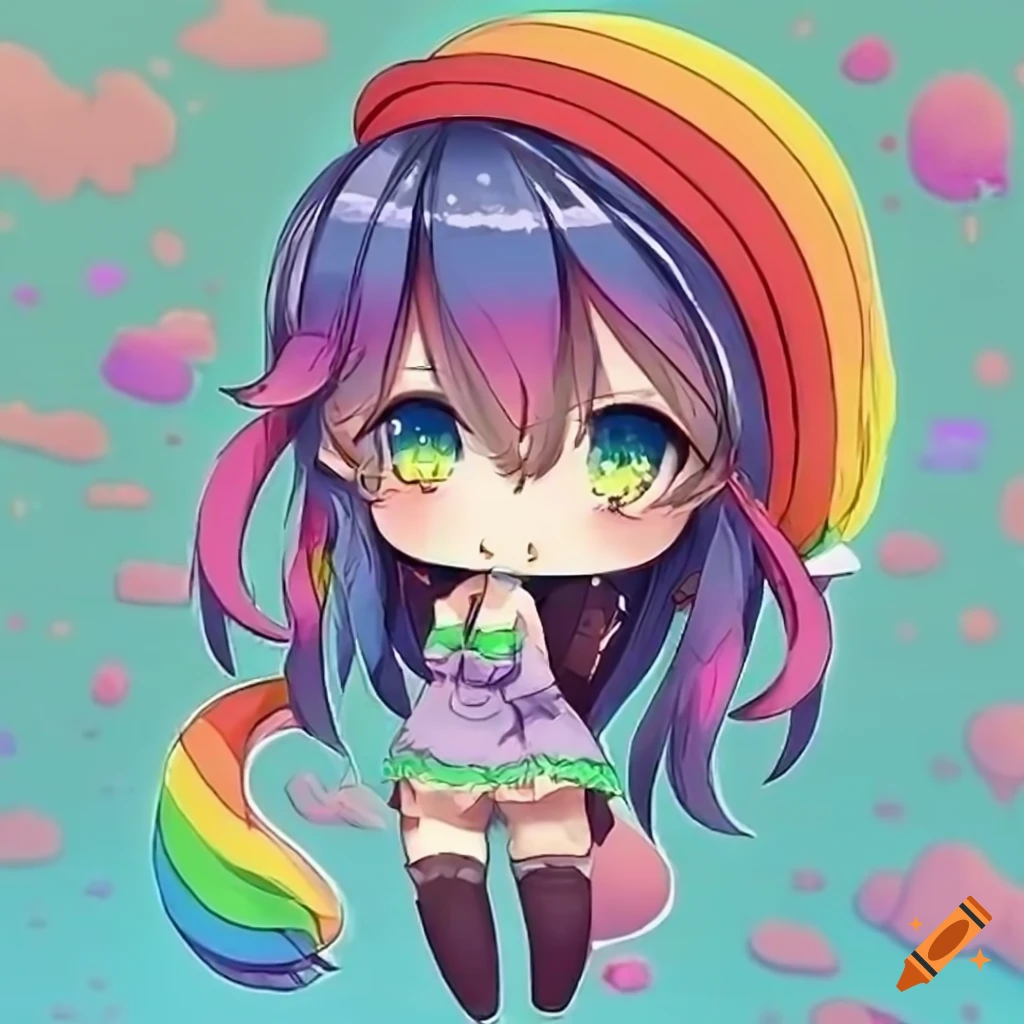 Chibi anime girl with rainbow colors
