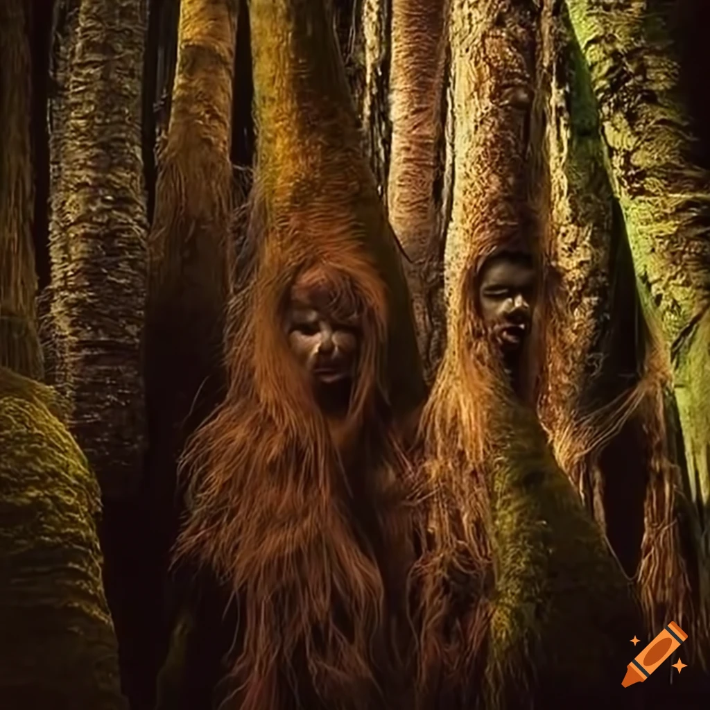 Artwork of furry tree people in a colorful forest on Craiyon