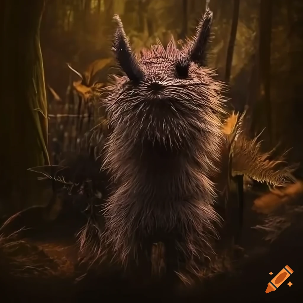 Dark fantasy creatures in a surreal forest on Craiyon