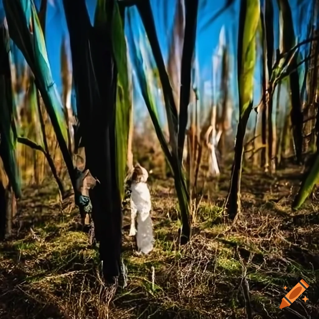 Artwork of humanoid tree figures in a colorful forest on Craiyon