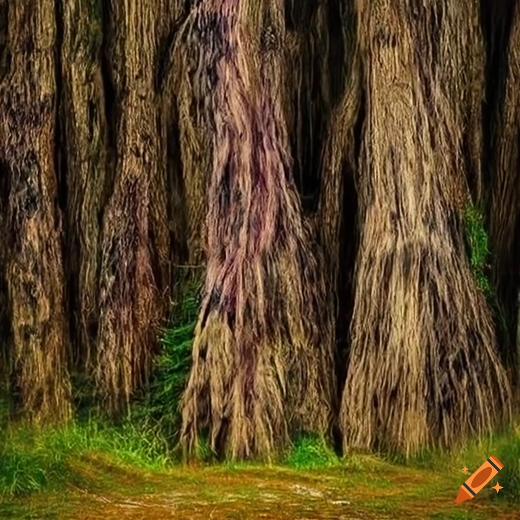 Artwork of furry tree people in a colorful forest on Craiyon