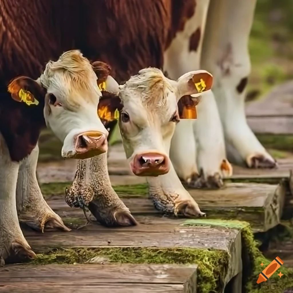 Surreal artwork of cows meditating on wooden planks on Craiyon