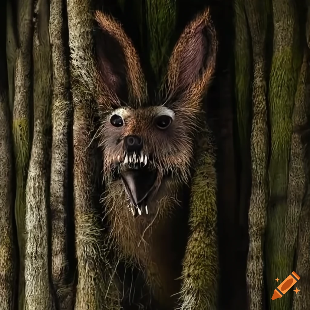 Dark fantasy creatures in a surreal forest on Craiyon