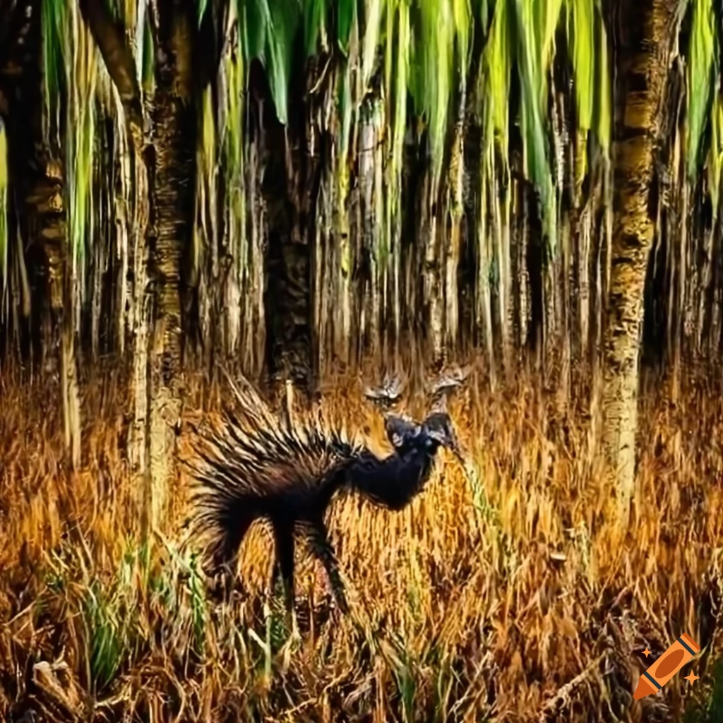 Dark fantasy creatures in a surreal forest on Craiyon