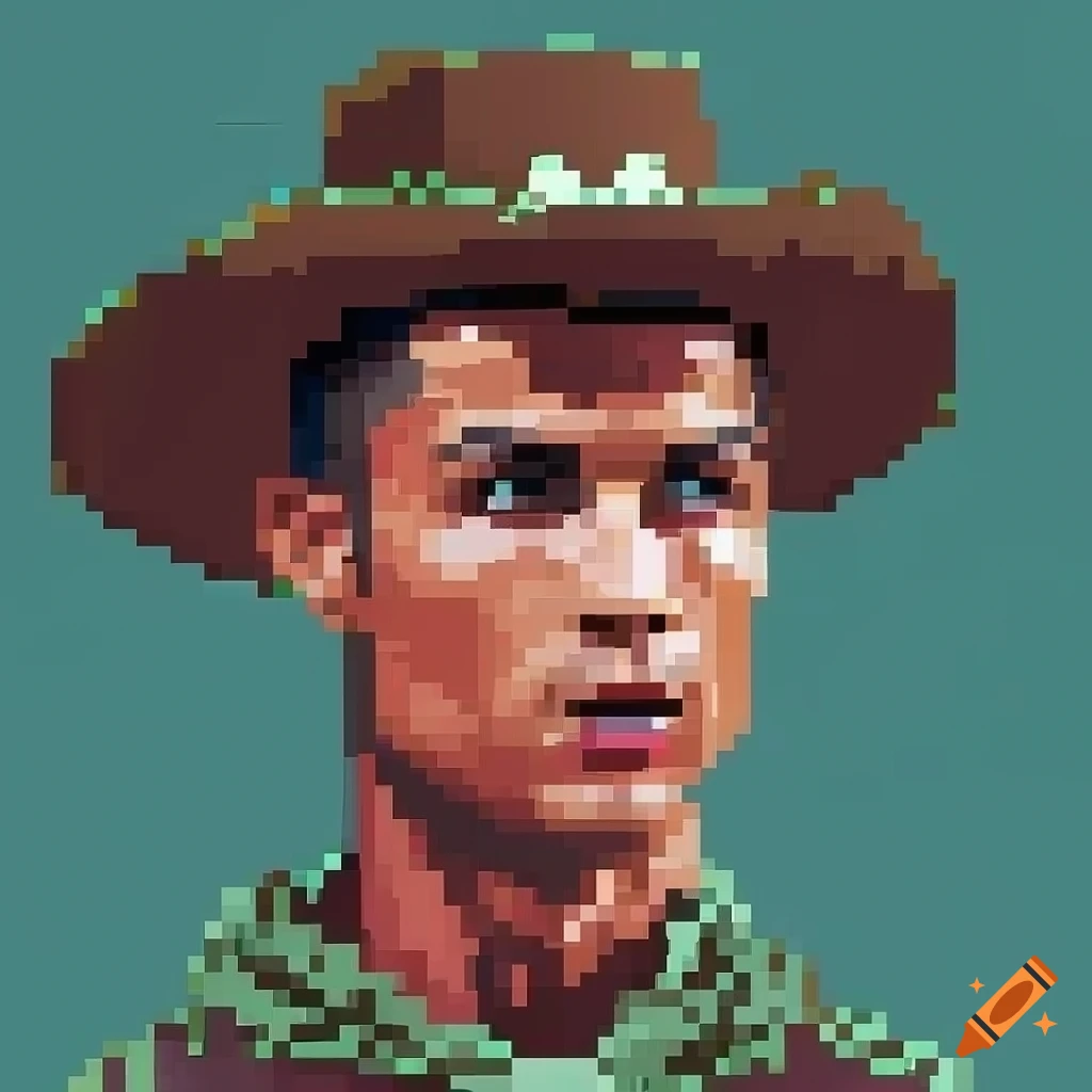 Pixel art of cristiano ronaldo wearing a cowboy hat