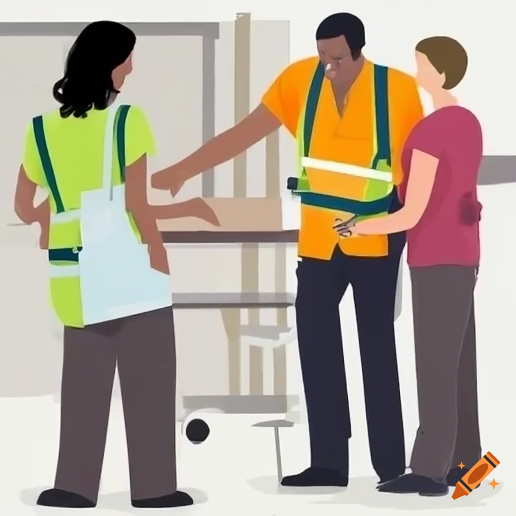 Image of people helping each other at work