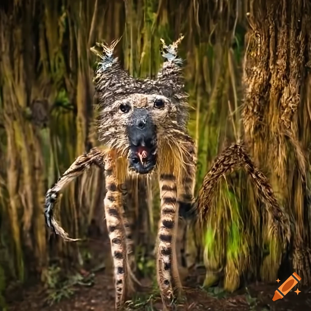 Illustration of unique fantasy creatures in a forest on Craiyon