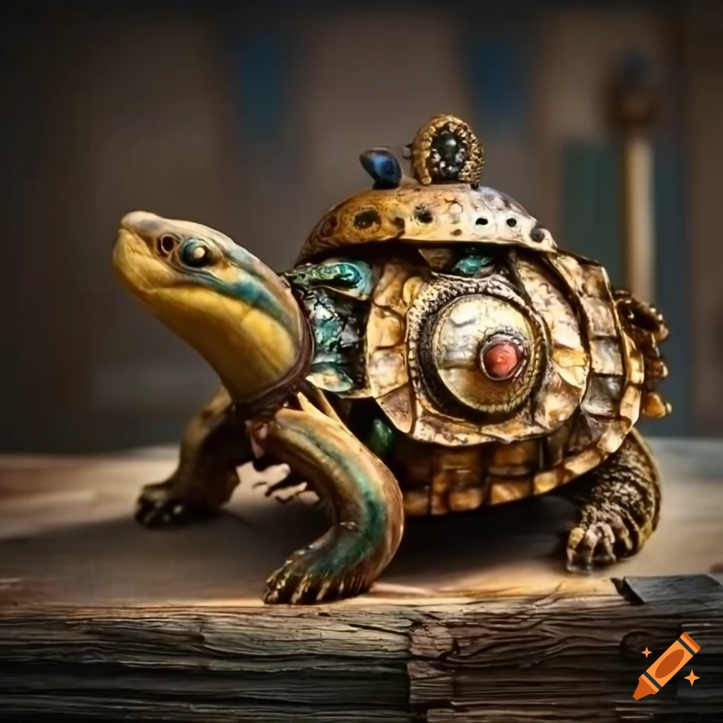 Image of a steampunk turtle with unique shell