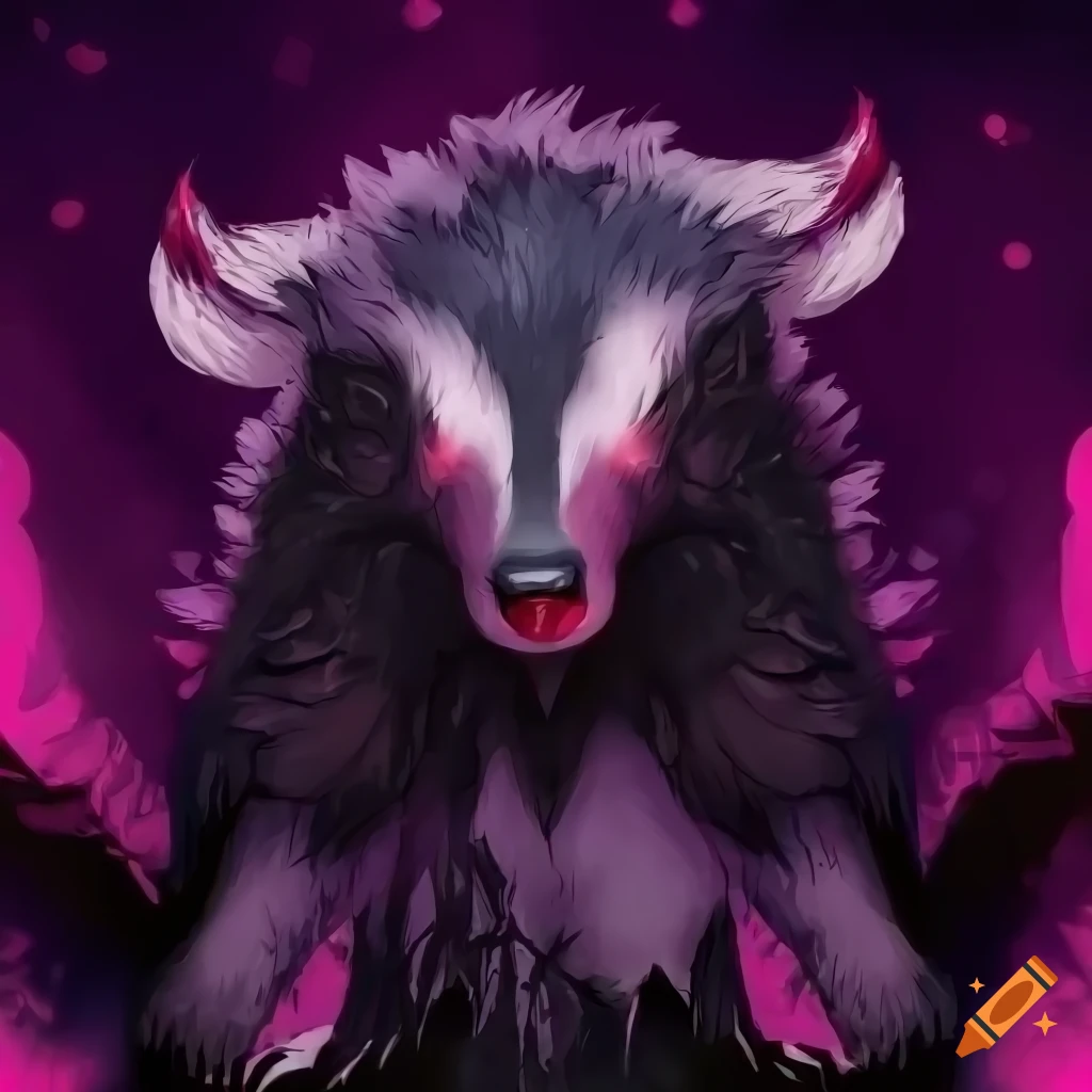 Colorful gothic Badger Raven Demon Hybrid in anime art style on Craiyon