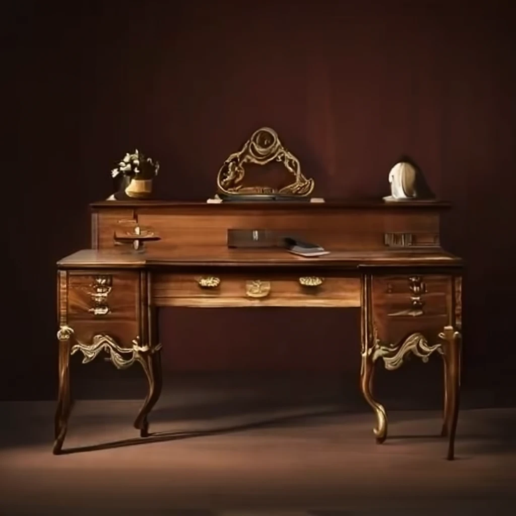 Luxurious walnut desk in a grand room