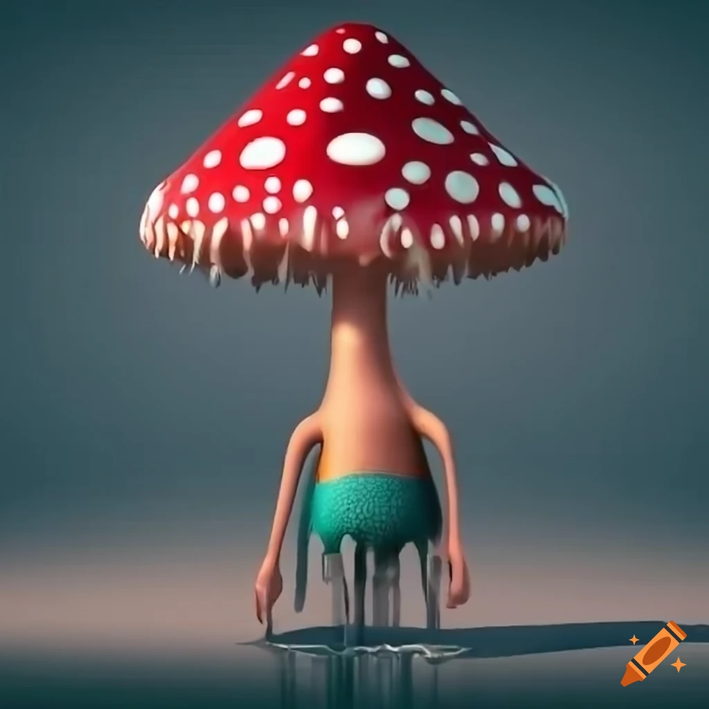 3d artwork of a wide-angle mushroom man