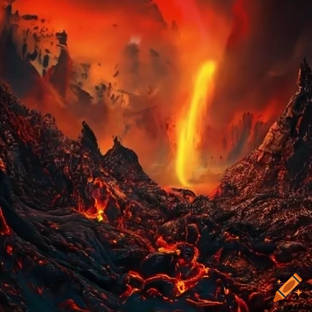 Banner with a fiery wasteland and rivers of lava