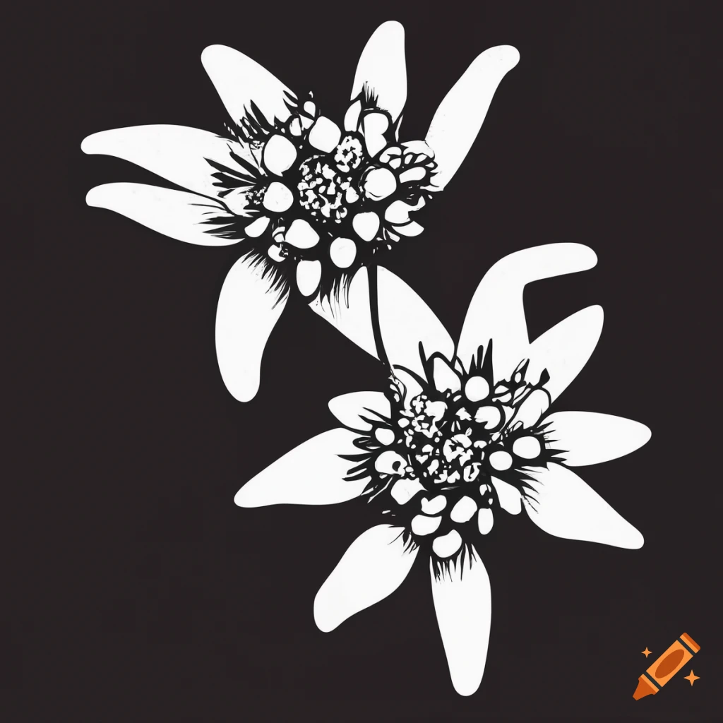 Minimalistic line art of three edelweiss flowers