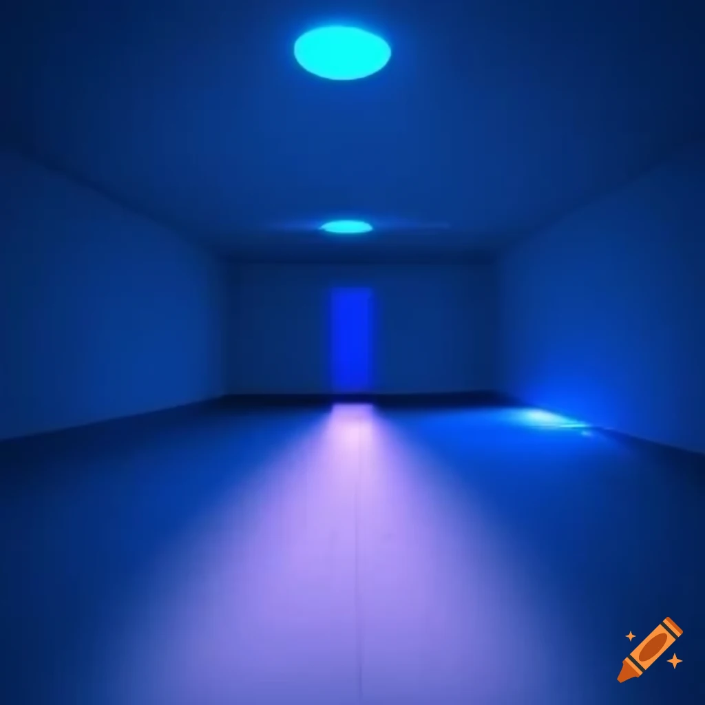 Minimalist white room with blue lights on Craiyon