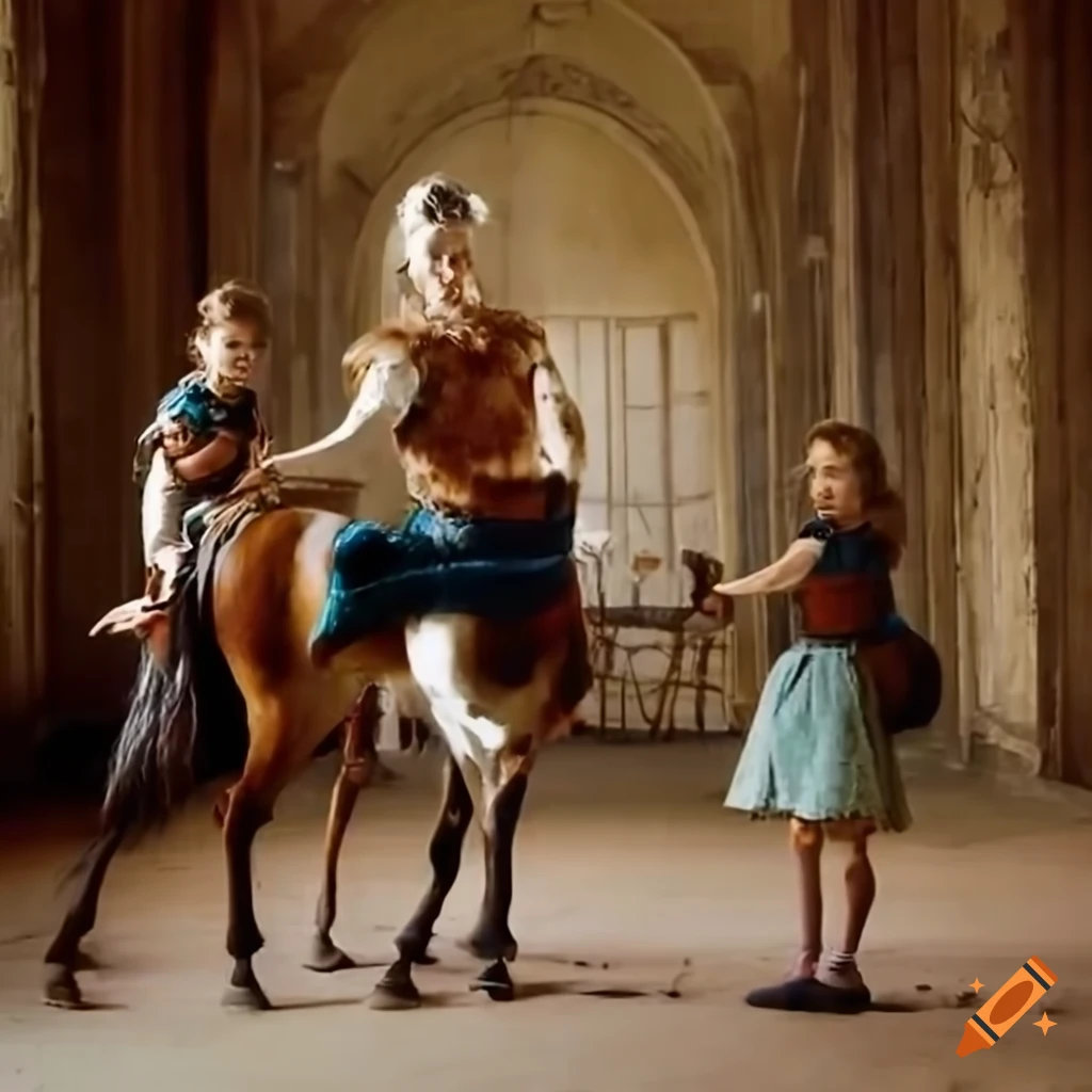 Cinematic photograph of a centaur warrior teaching children on Craiyon