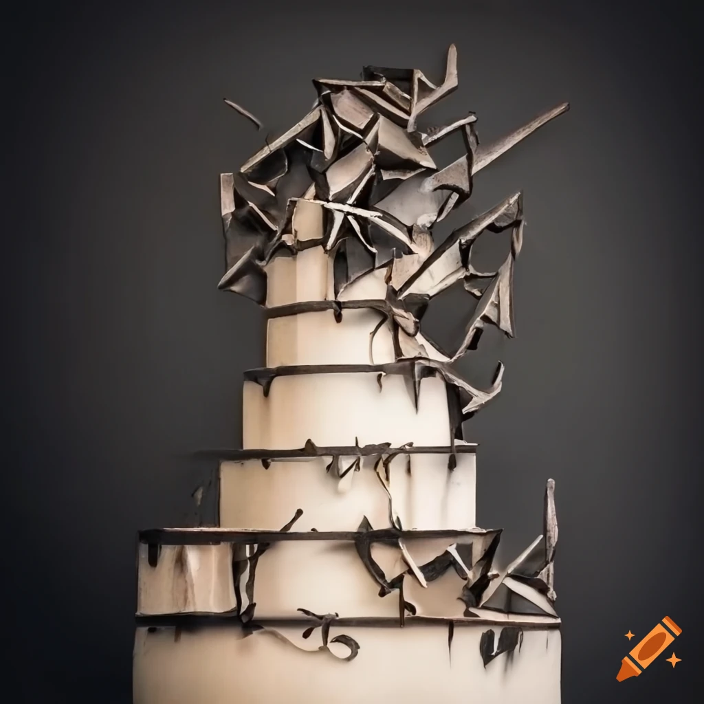 Metal sculpture of a wedding cake