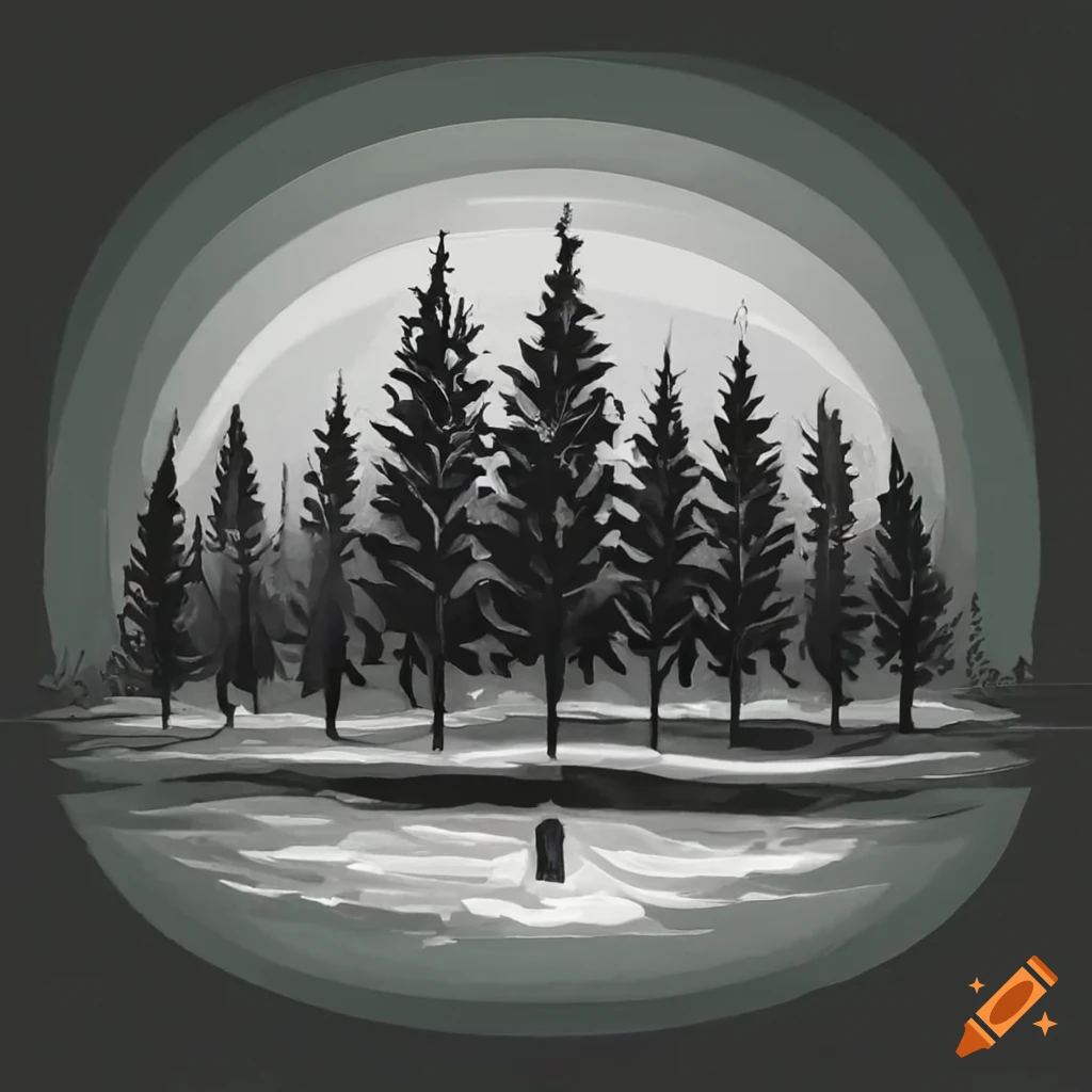 Black and white meadow landscape in banksy street art style