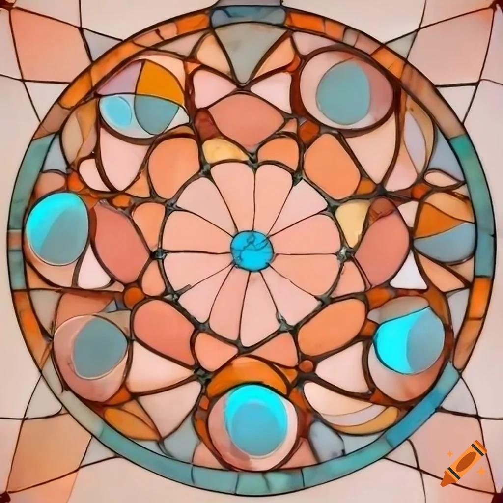 Turquoise and peach stained glass circle