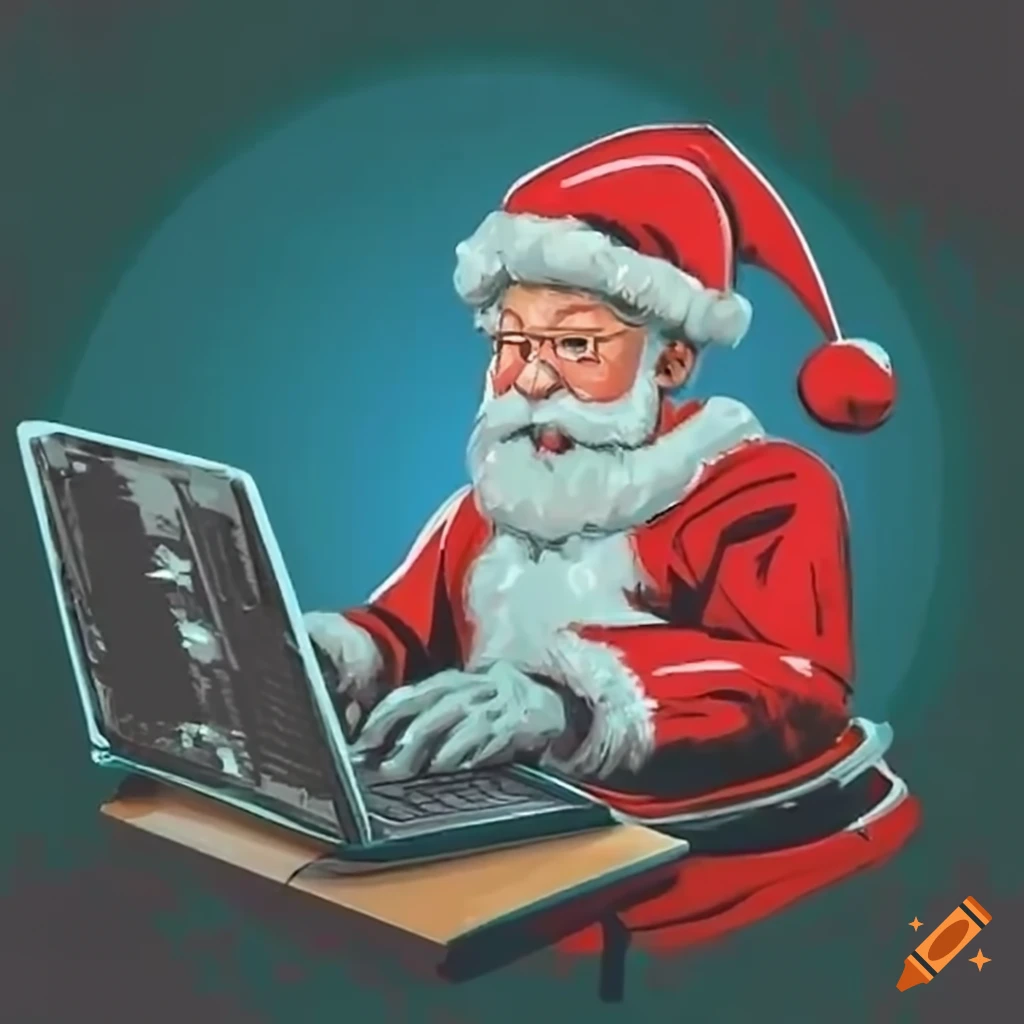 Creative santa claus working on a computer