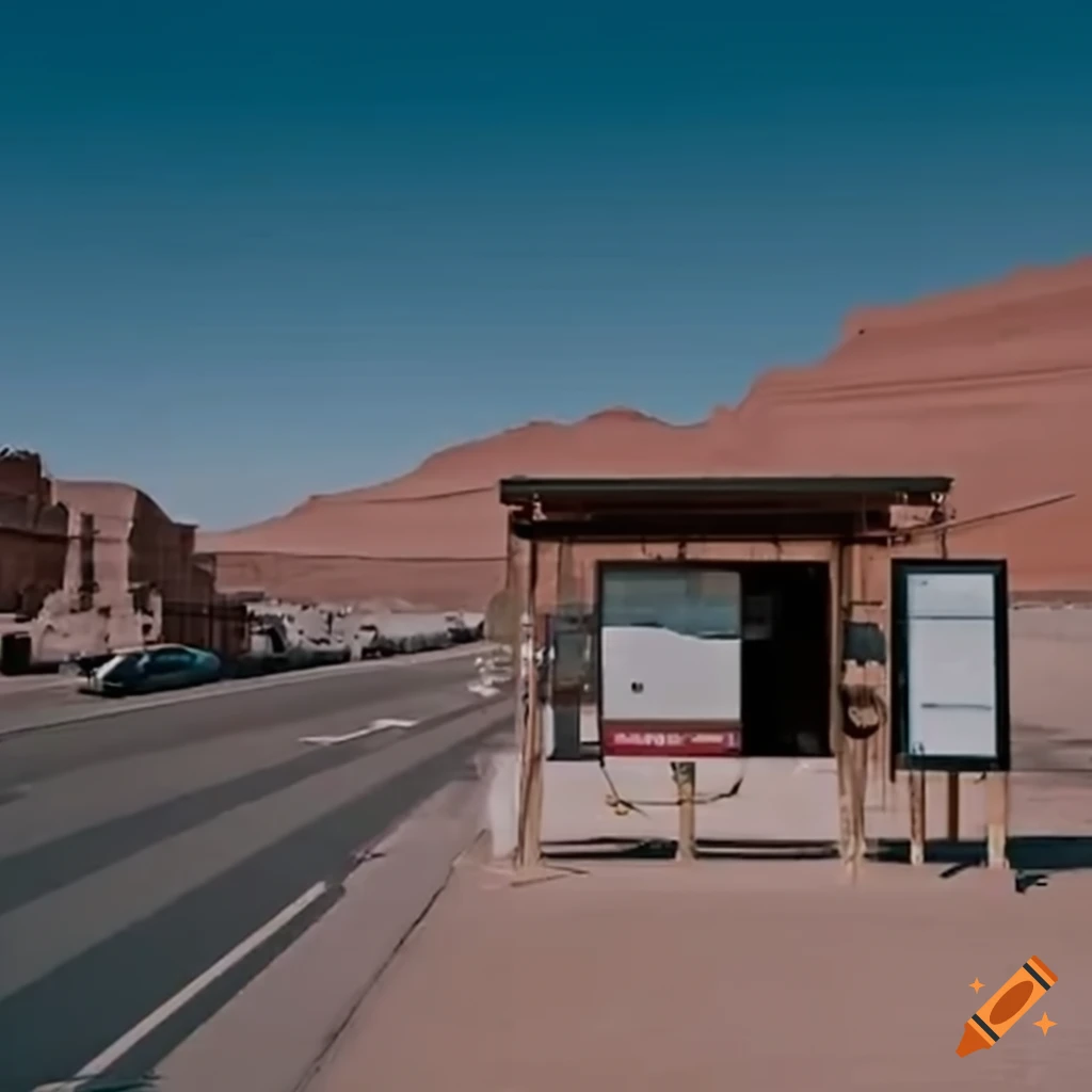Street view of a bus stop on mars
