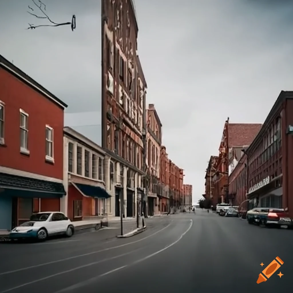 Cityscape of a mid-sized american town on Craiyon