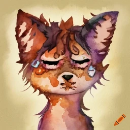 Cartoon illustration of a crying furry on Craiyon