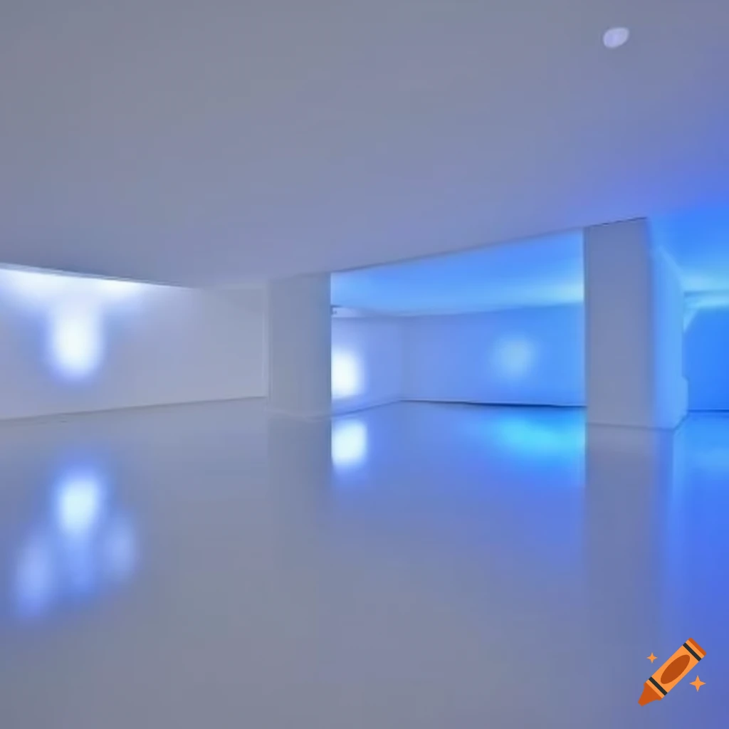 White room with ice-blue lights and smooth walls on Craiyon