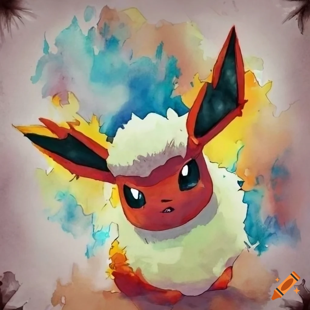 Watercolor illustration of flareon from pokémon on Craiyon
