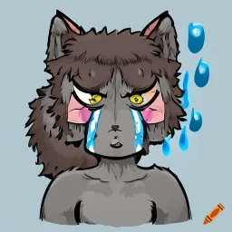 Cartoon illustration of a crying furry