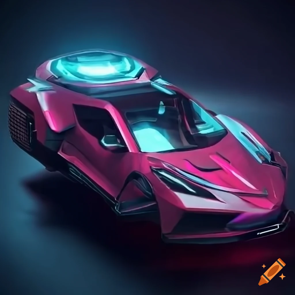 Cyberpunk concept art of a Corvette C8 hover car on Craiyon