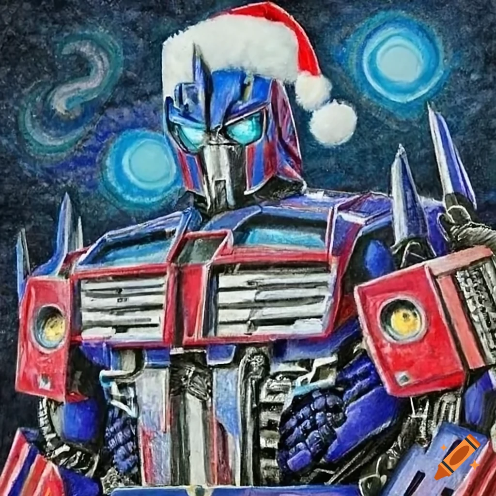 Detailed colored pencil illustration of Optimus Prime wearing a Santa ...