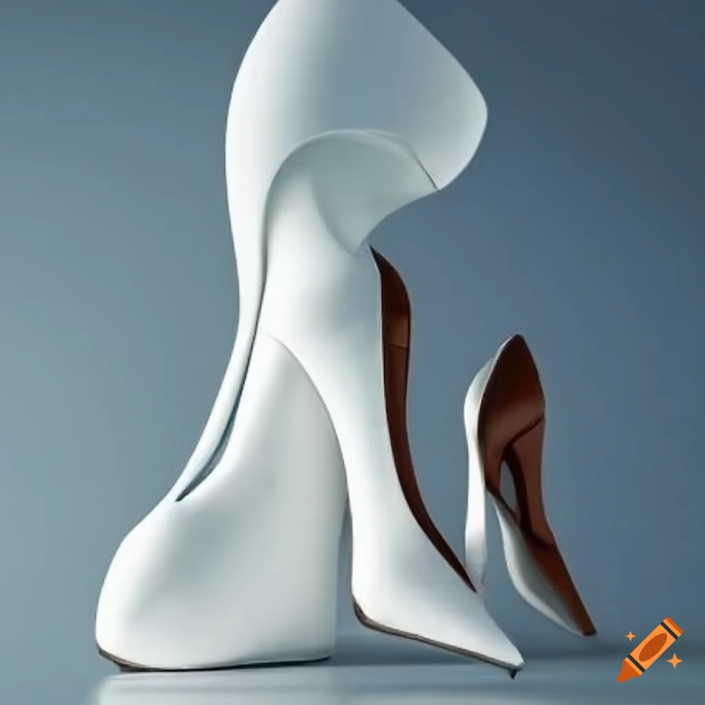 Giant white high-heeled shoe building with brown orthopedic elements on ...