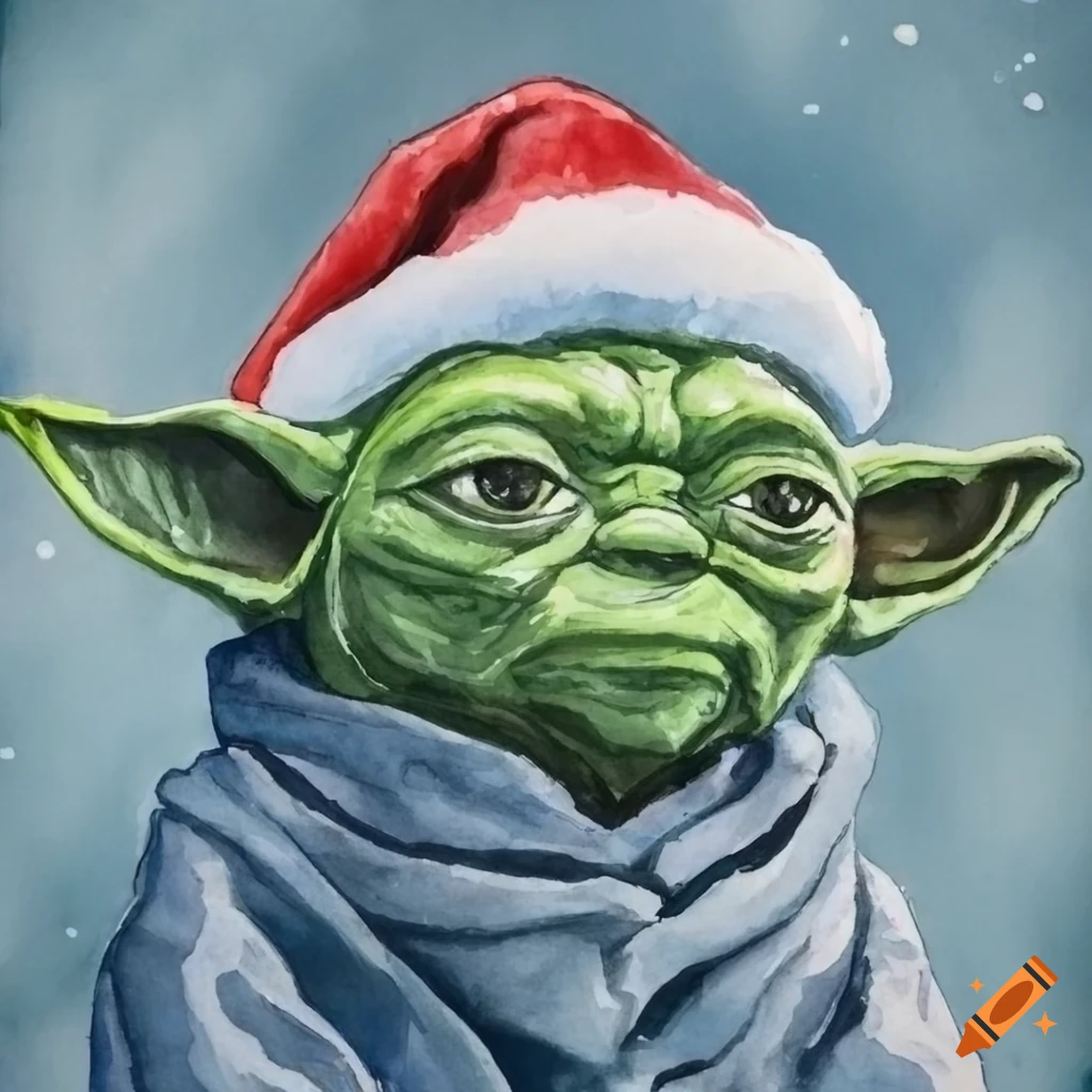 Yoda Wearing Santa Hat In The Snow
