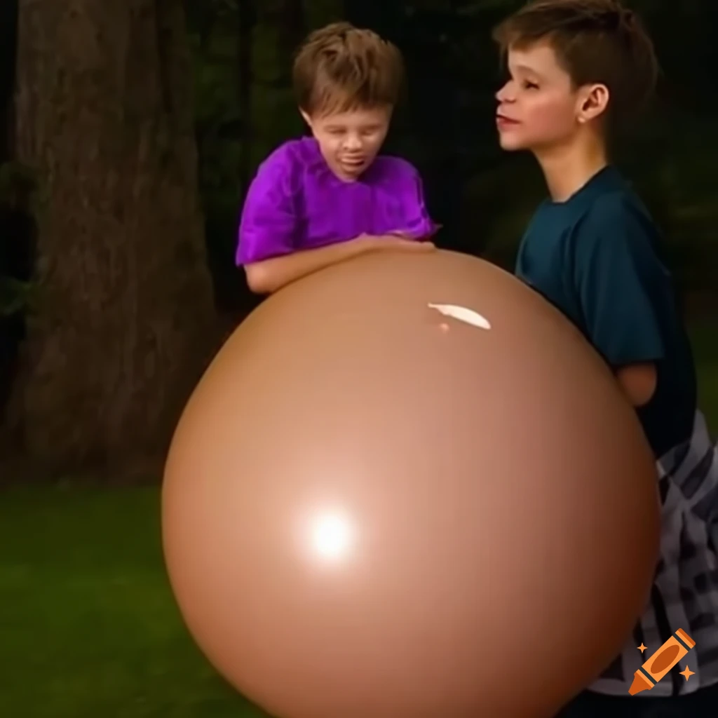 Boy inflating friend's belly like a balloon on Craiyon