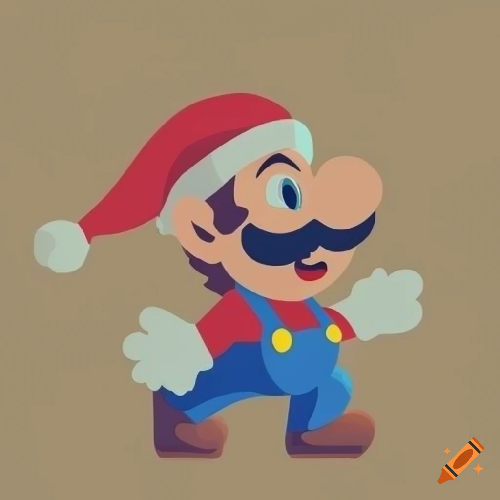 Vector illustration of mario wearing a santa hat on Craiyon