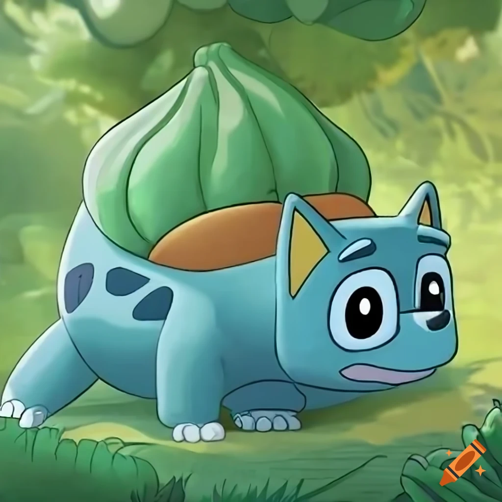 Bluey riding bulbasaur