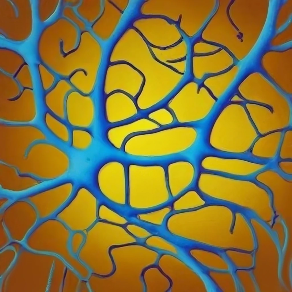 Abstract representation of blue neuron with dendrites on Craiyon
