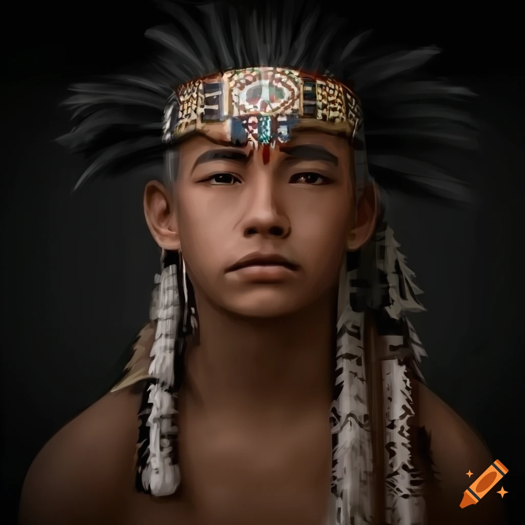 Indigenous aztec teen warrior in traditional dress on Craiyon