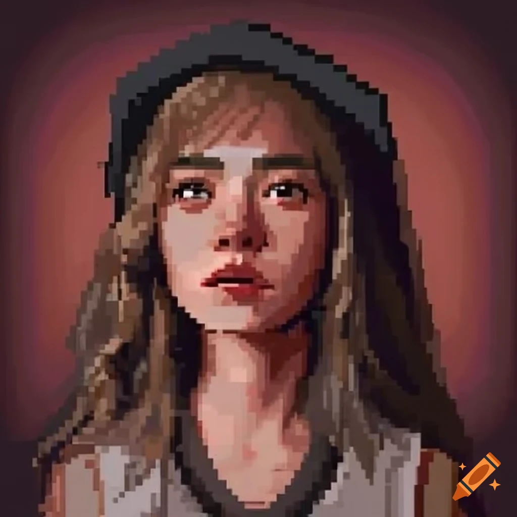 Realistic pixel art girl character in dystopian style