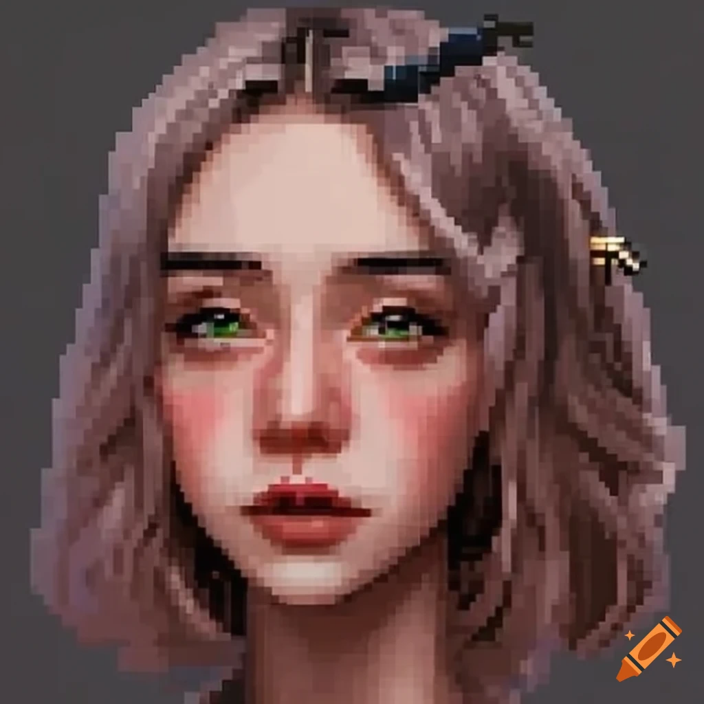 Detailed 32-bit pixel art character of a girl in a video game aesthetic