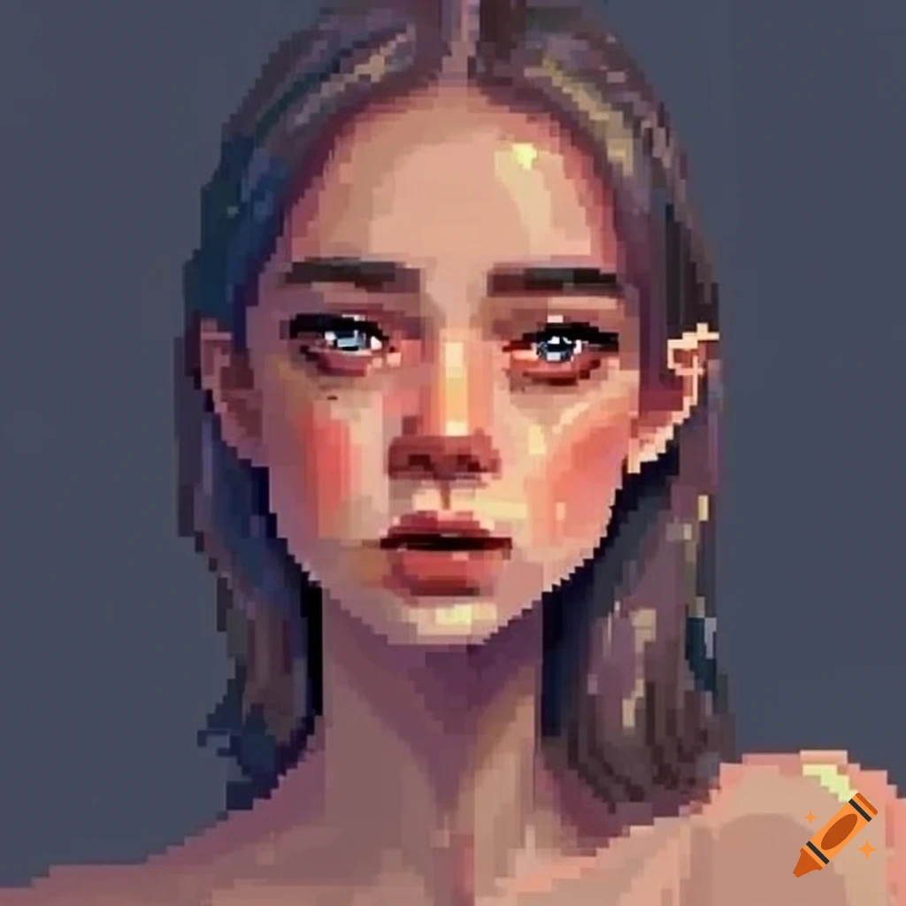 Detailed realistic pixel art character of a girl with an aesthetic face ...